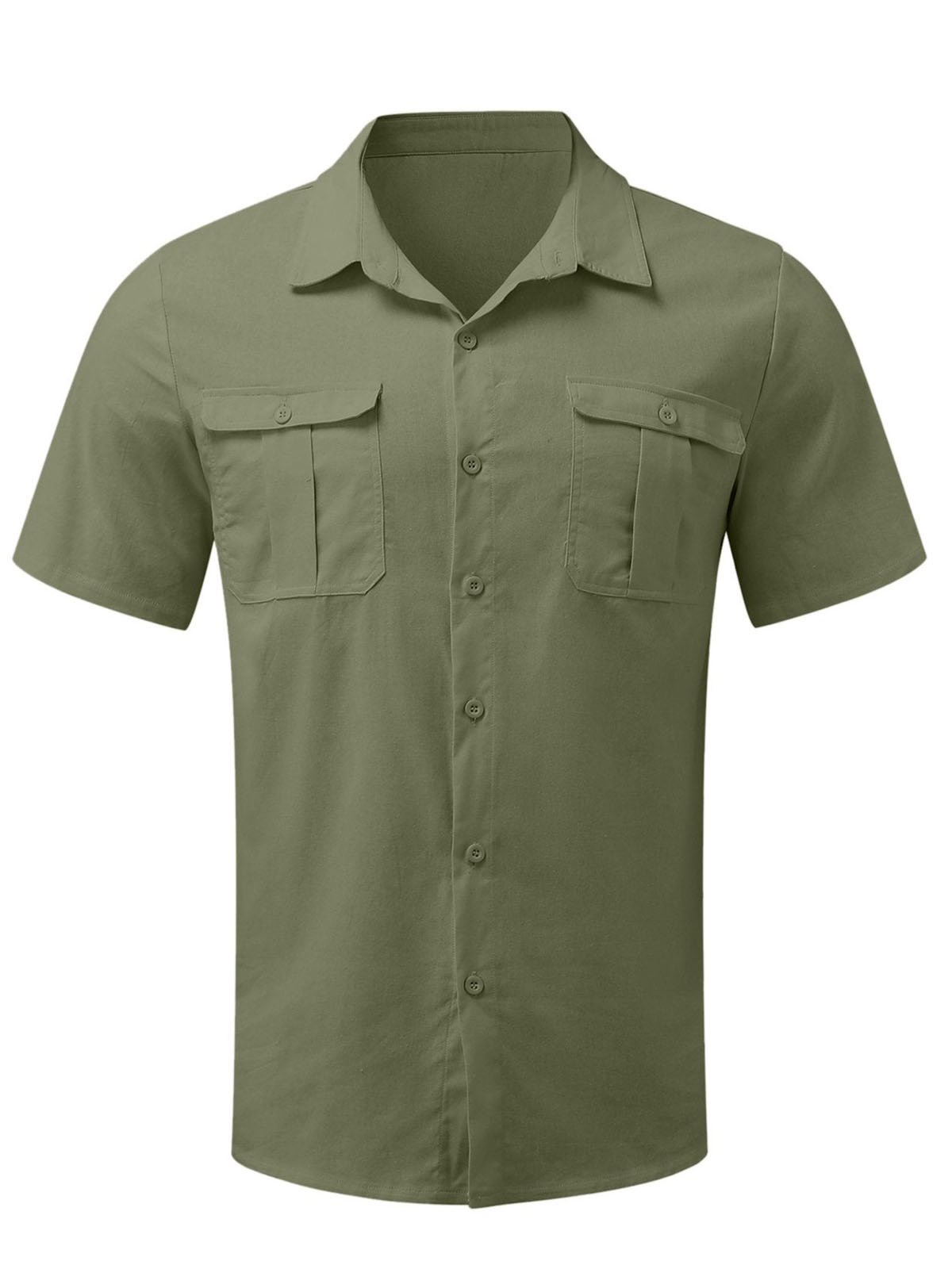 Royaura® Cotton Linen Natural Fiber Cargo Pockets Basic Men's Button Down Shirts | royaura