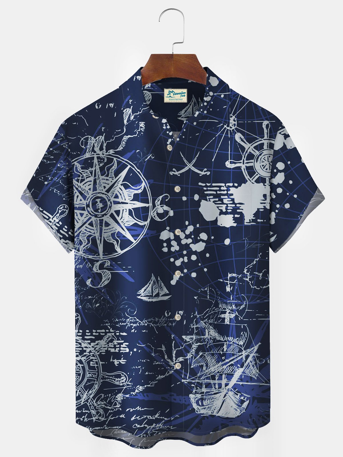 Royaura Vintage Nautical Map Men's Hawaiian Shirts Casual Stretch Big ...