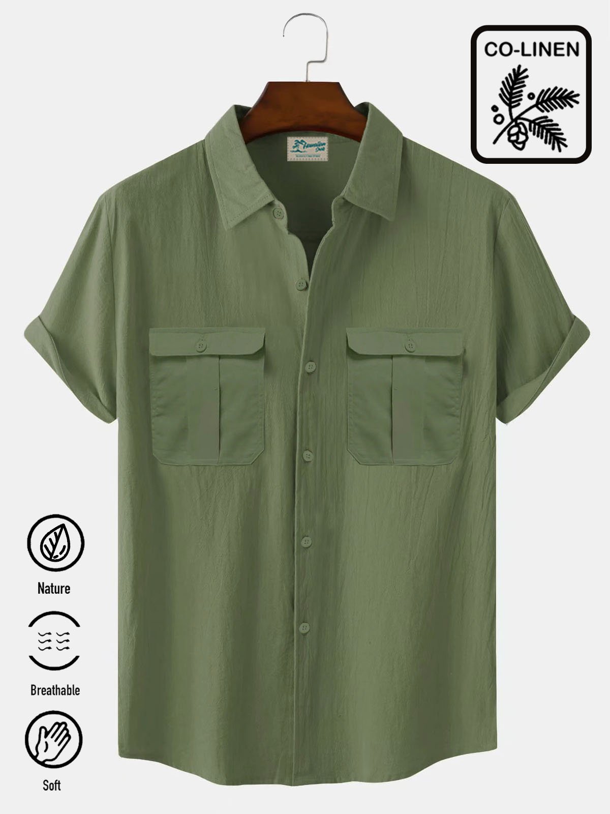 Royaura® Cotton Linen Natural Fiber Cargo Pockets Basic Men's Button ...