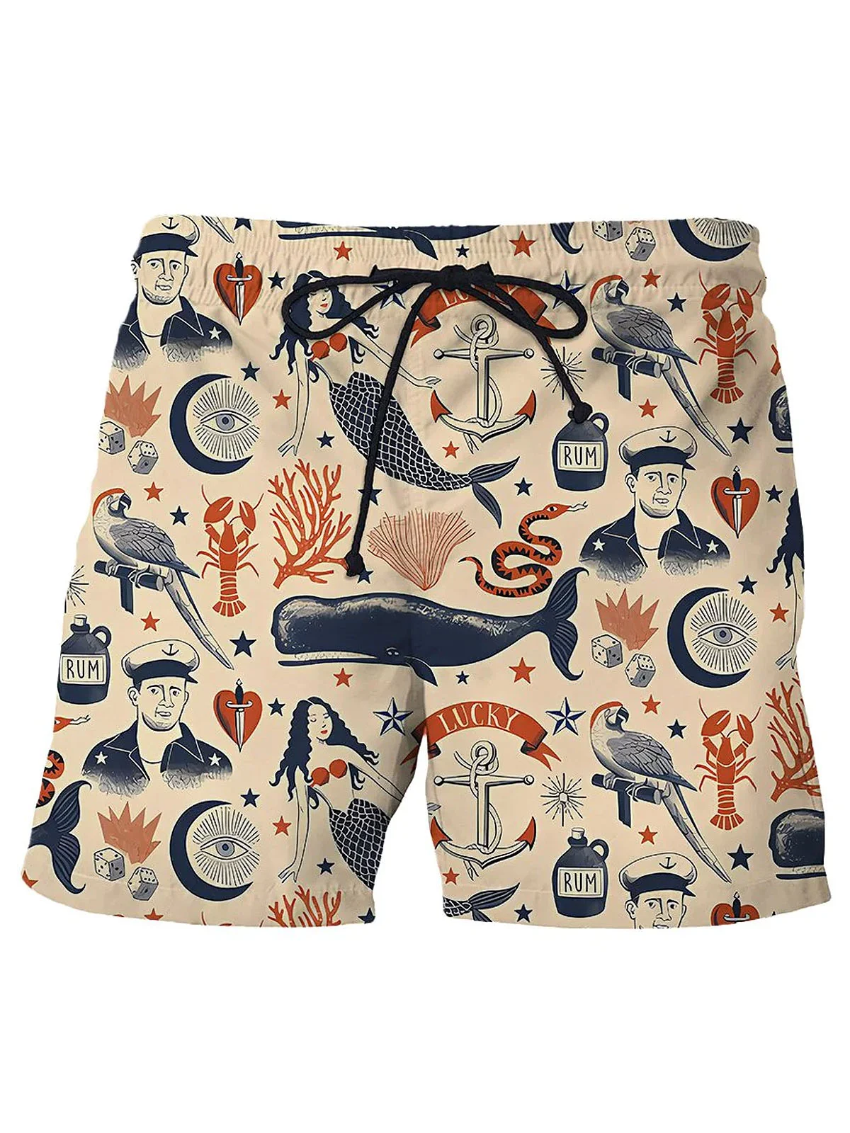 Royaura Hawaiian Nautical Sailor Print Men's Beach Trunks Swim Trunks ...
