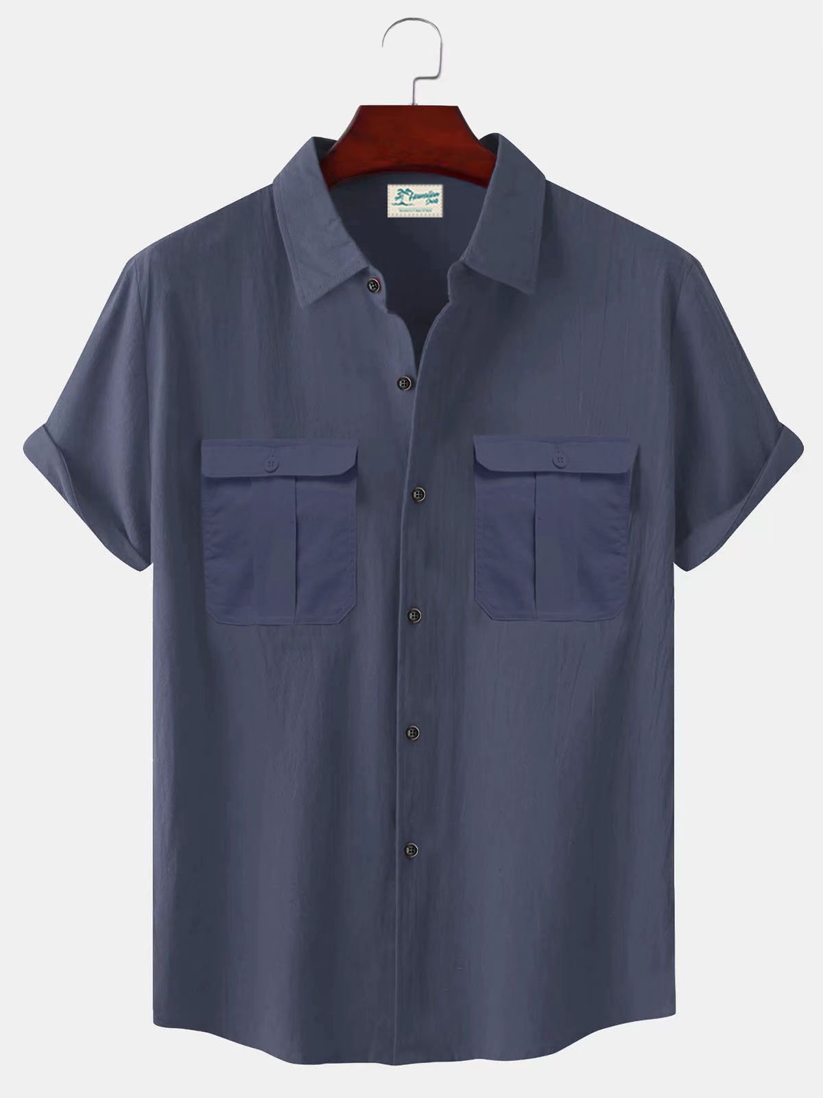 Royaura® Cotton Linen Natural Fiber Cargo Pockets Basic Men's Button ...