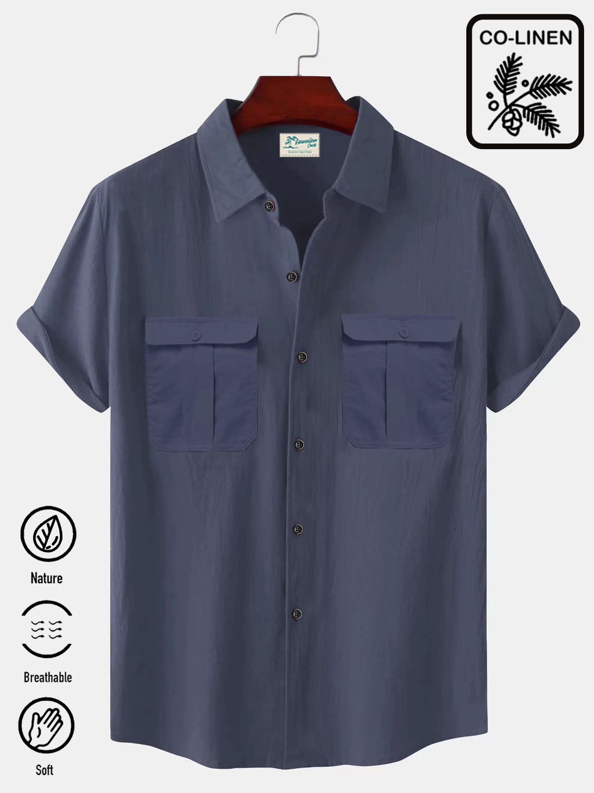 Royaura® Cotton Linen Natural Fiber Cargo Pockets Basic Men's Button Down Shirts | royaura