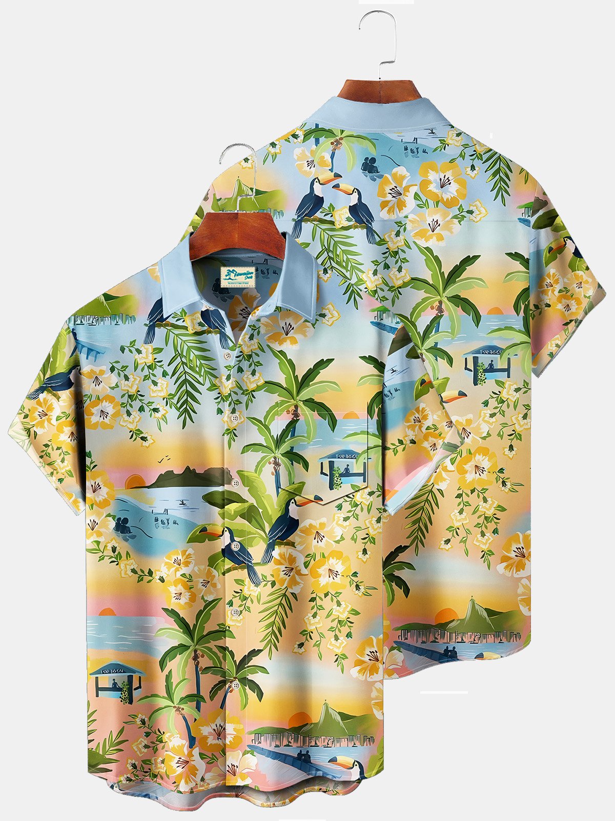 Royaura Beach Vacation Orange Men's Hawaiian Shirts Coconut Tree ...