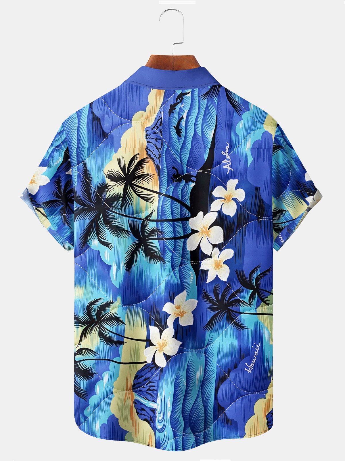 Royaura Beach Vacation Men's Blue Hawaiian Shirts Frangipani Art ...