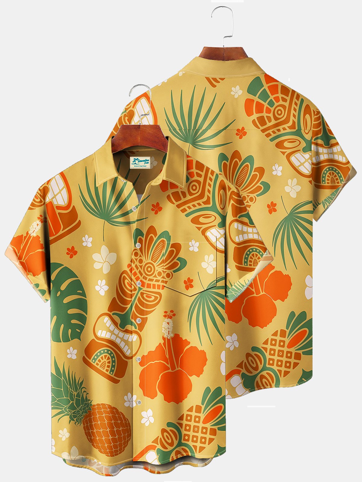 Royaura Beach Vacation Tiki Totem Blue Men's Hawaiian Floral Shirts ...