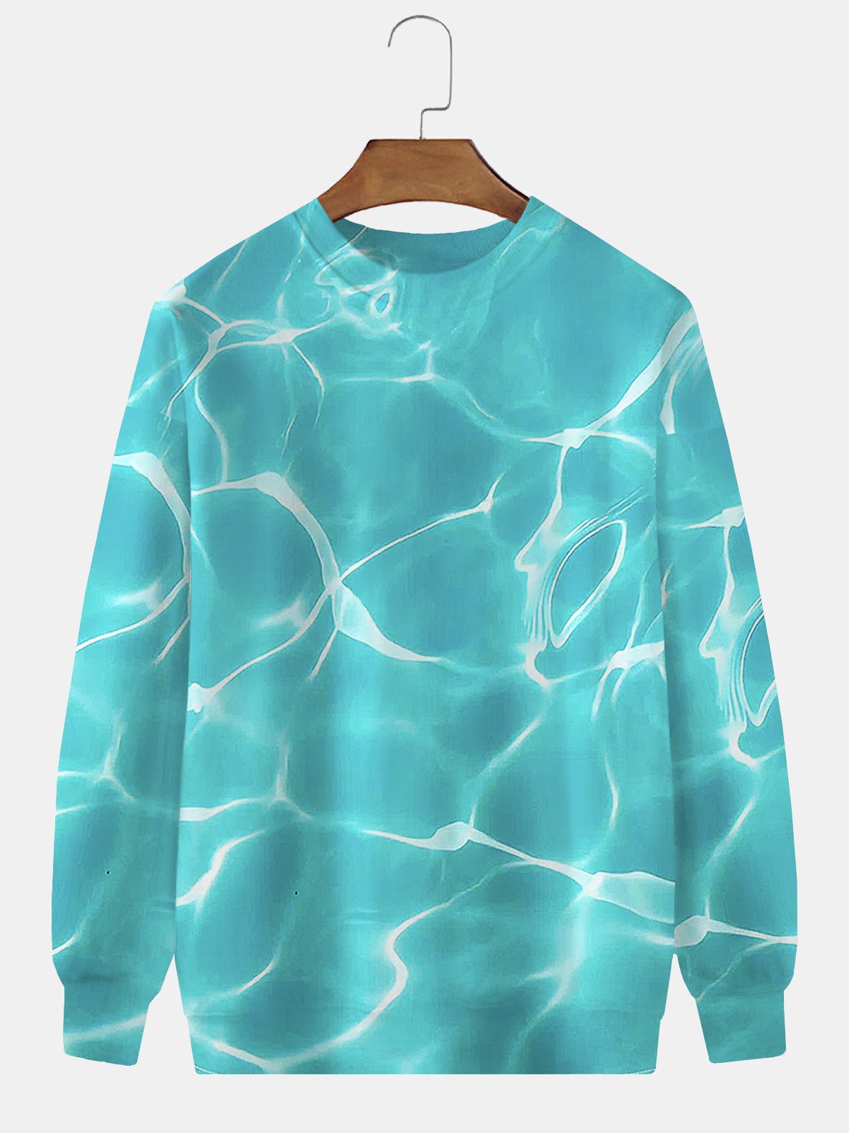 Royaura Hawaiian Water Ripple Print Men's Crew Neck Sweatshirt | royaura