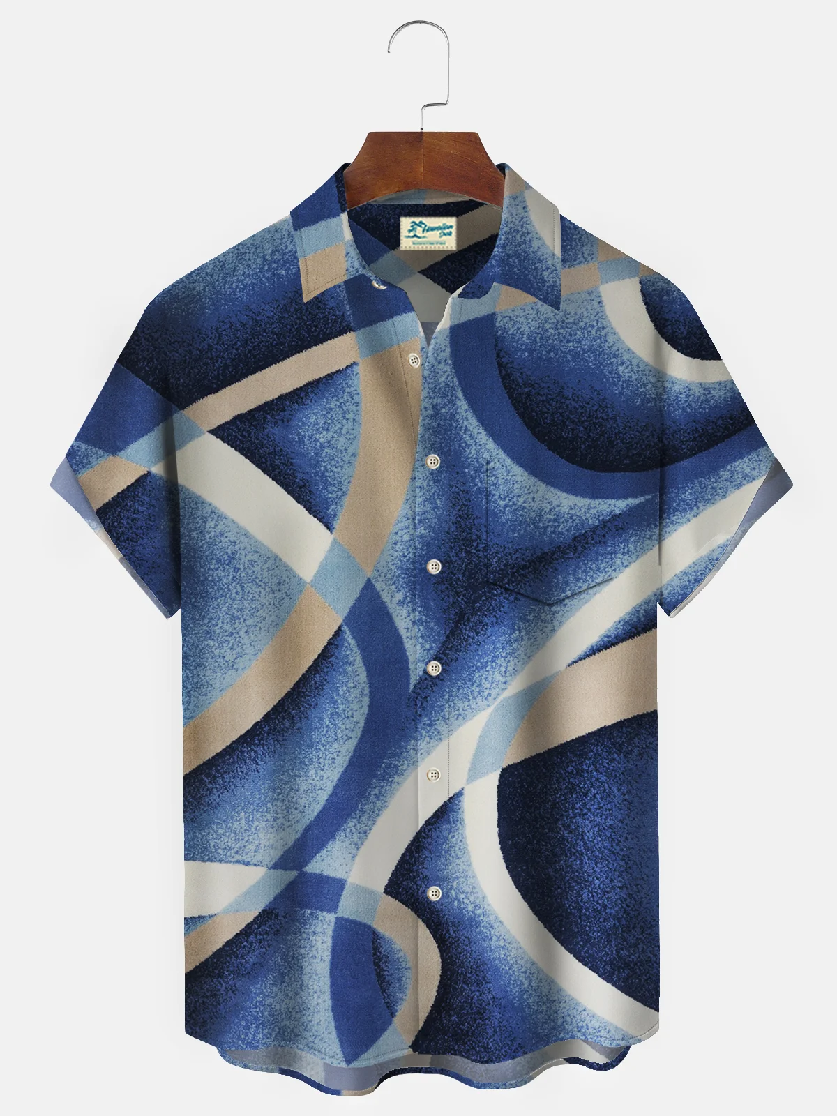 Royaura 50's Retro Mid-Century Geometric Art Blue Men's Aloha Shirts ...