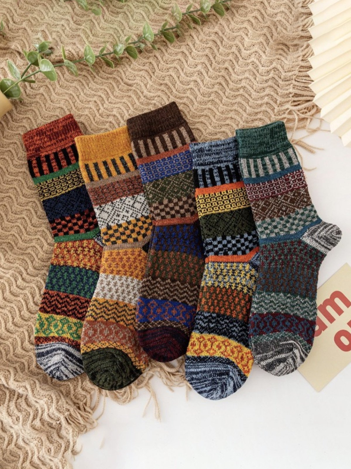Royaura Vintage Geometric Aztec Men's Warm Socks | royaura