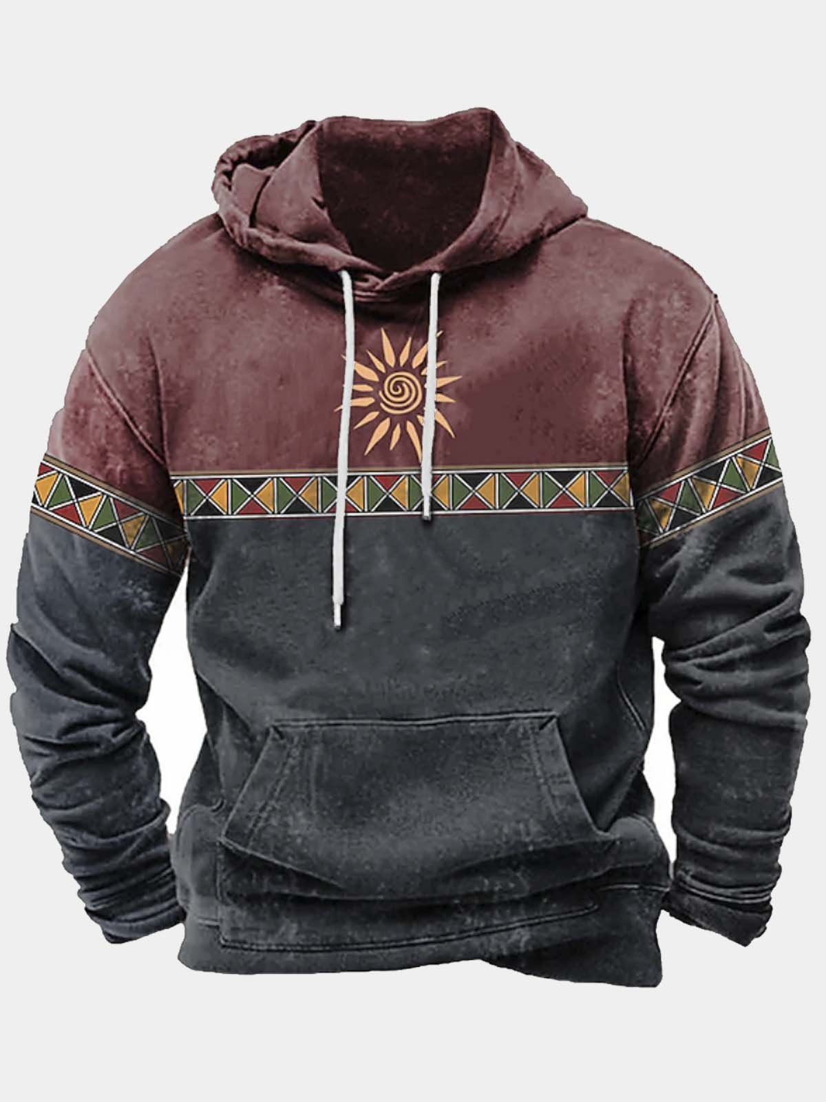 Royaura Vintage Aztec Ethnic Geometric Western Drawstring Hoodies ...