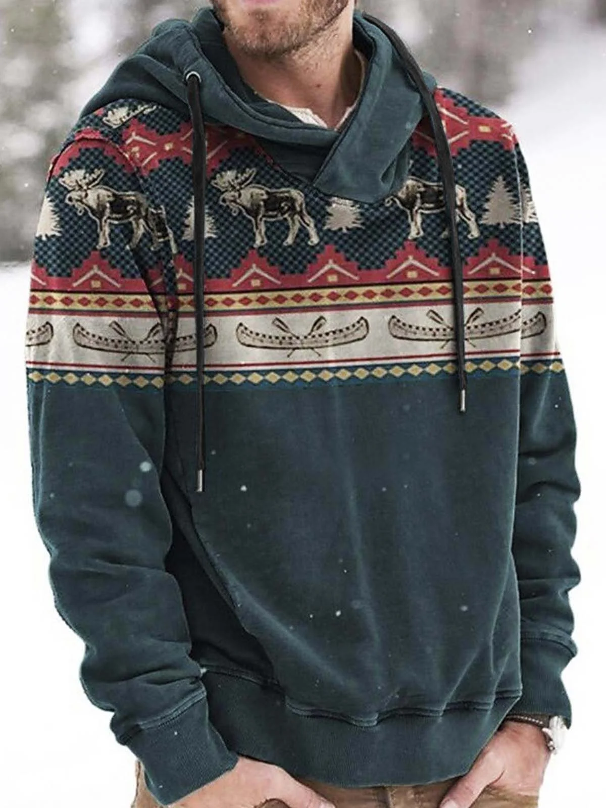 Royaura Vintage Aztec Ethnic Geometric Drawstring Hoodies Outdoor Men's ...