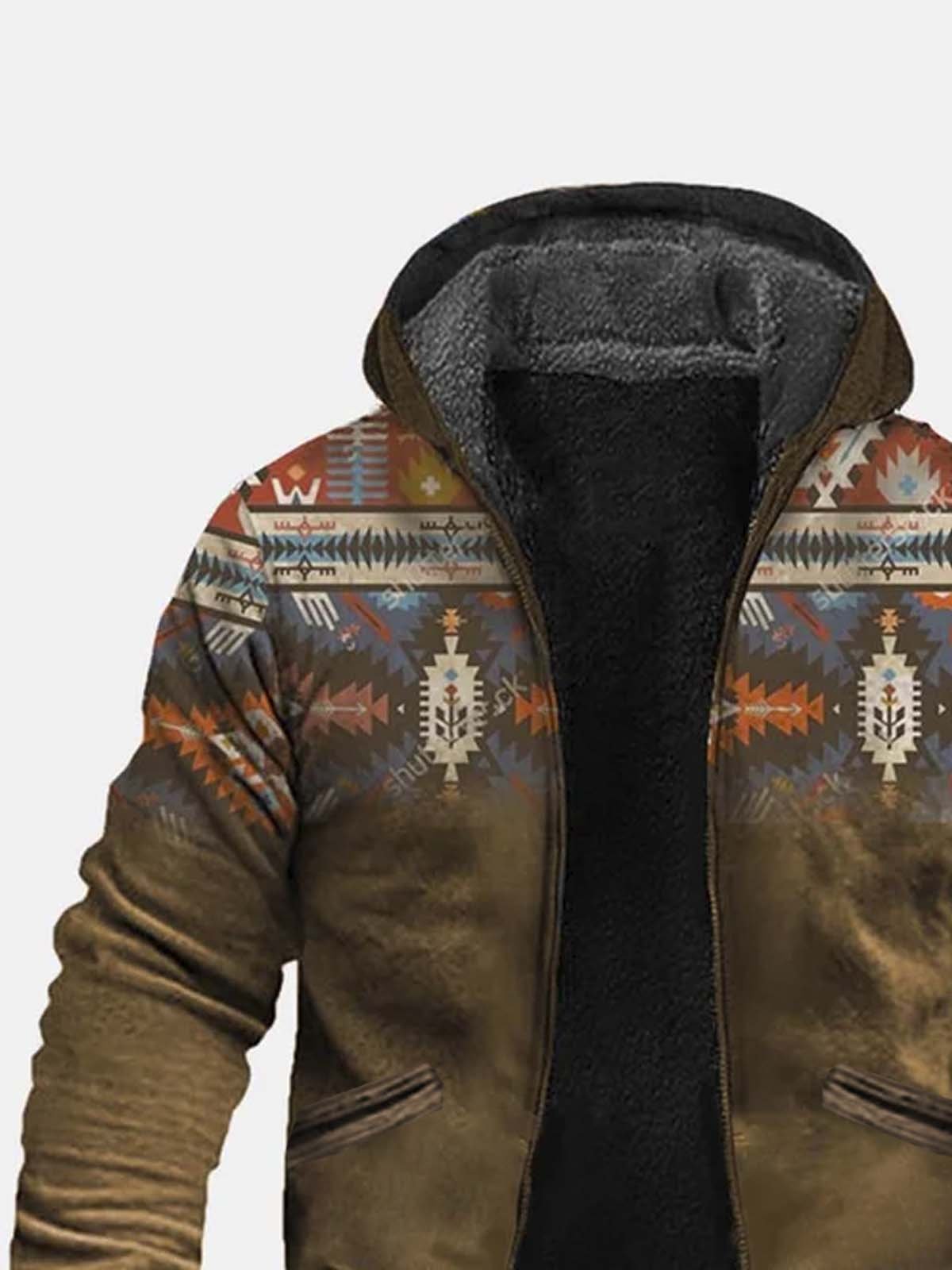 Royaura Vintage Western Brown Aztec Men's Cardigan Hoodies Ethnic Warm ...