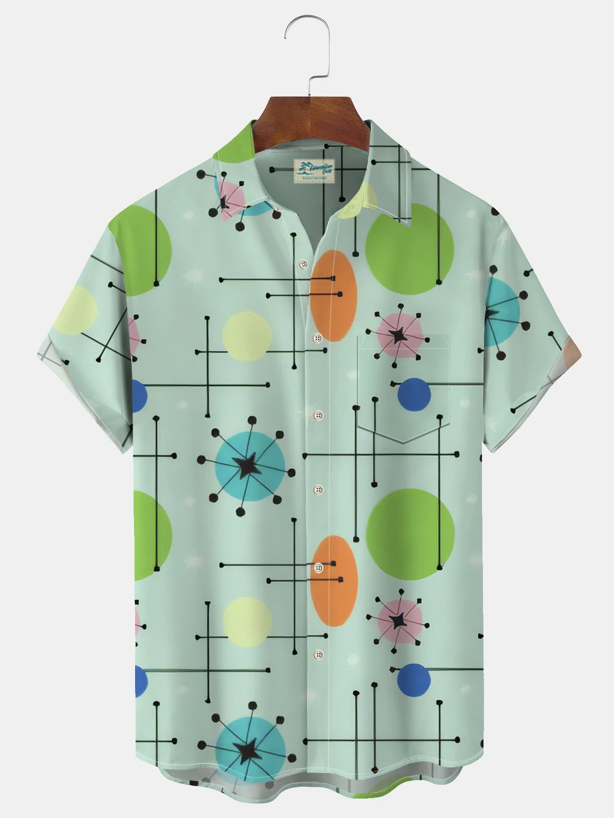 Royaura Vintage Geometric Atomic Print Men's Button Pocket Shirt | royaura