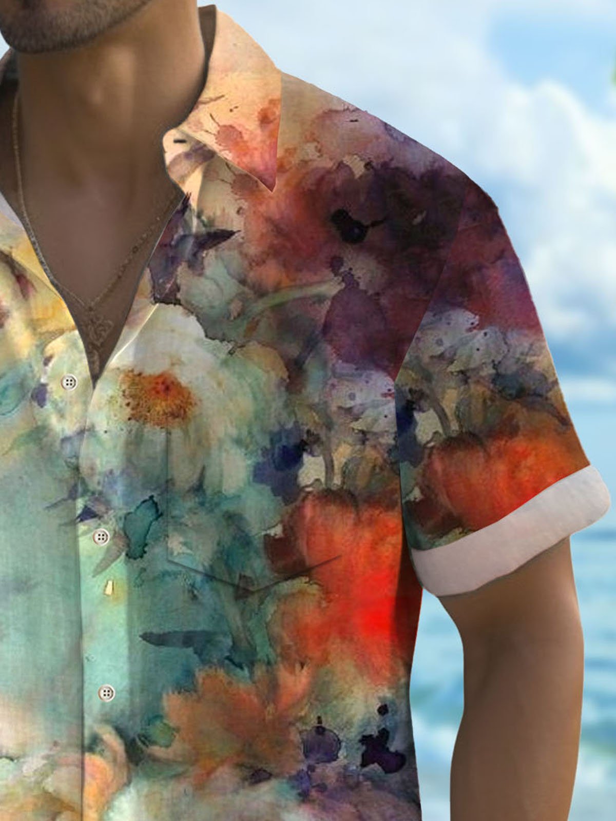 Royaura®Hawaiian Art Floral Print Men's Button Pocket Short Sleeve ...