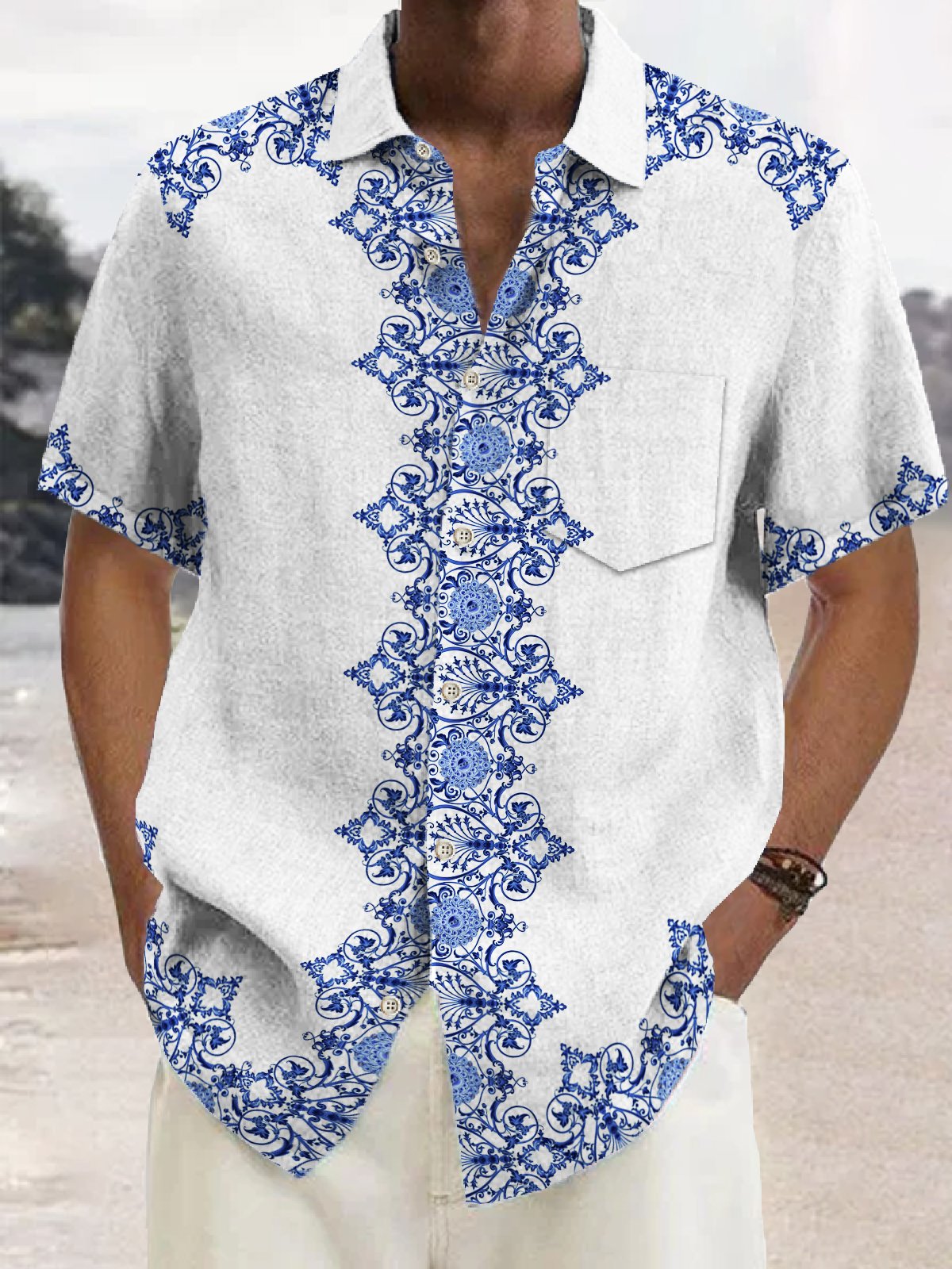 Royaura® Vintage Men's Hawaiian Shirt Baroque Palace Ethnic Floral ...