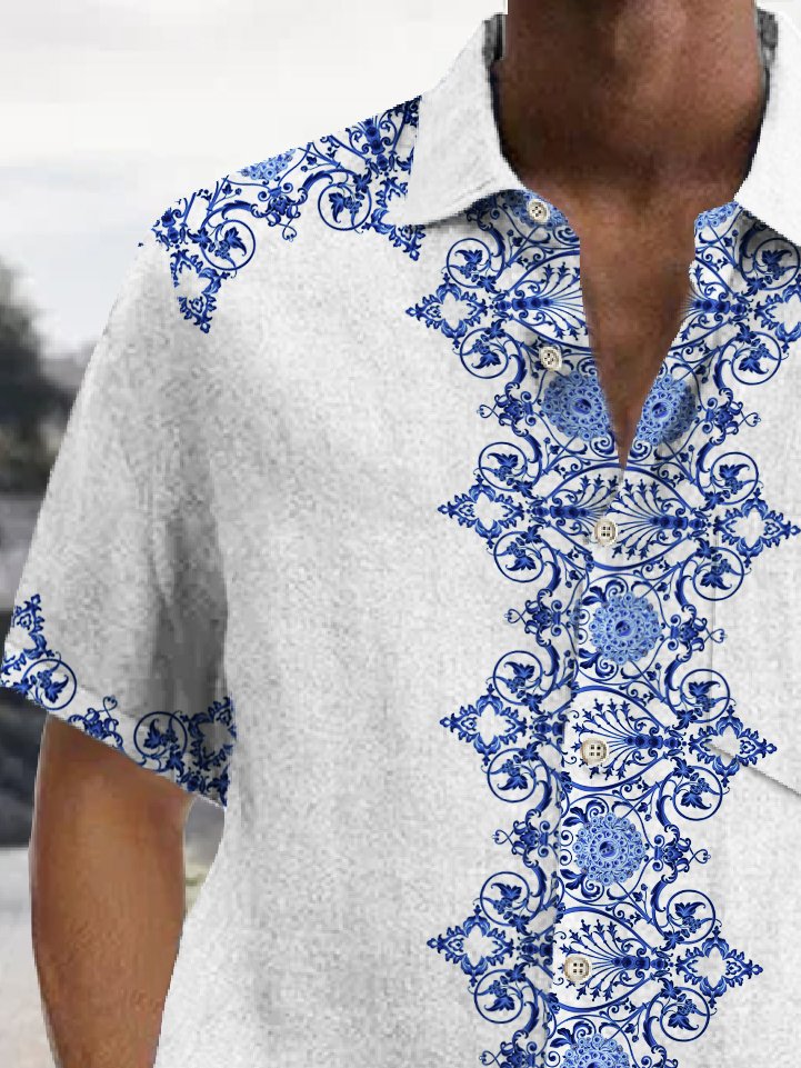 Royaura® Vintage Men's Hawaiian Shirt Baroque Palace Ethnic Floral ...