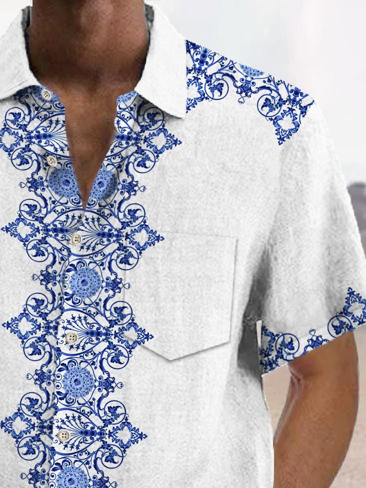 Royaura® Vintage Men's Hawaiian Shirt Baroque Palace Ethnic Floral ...