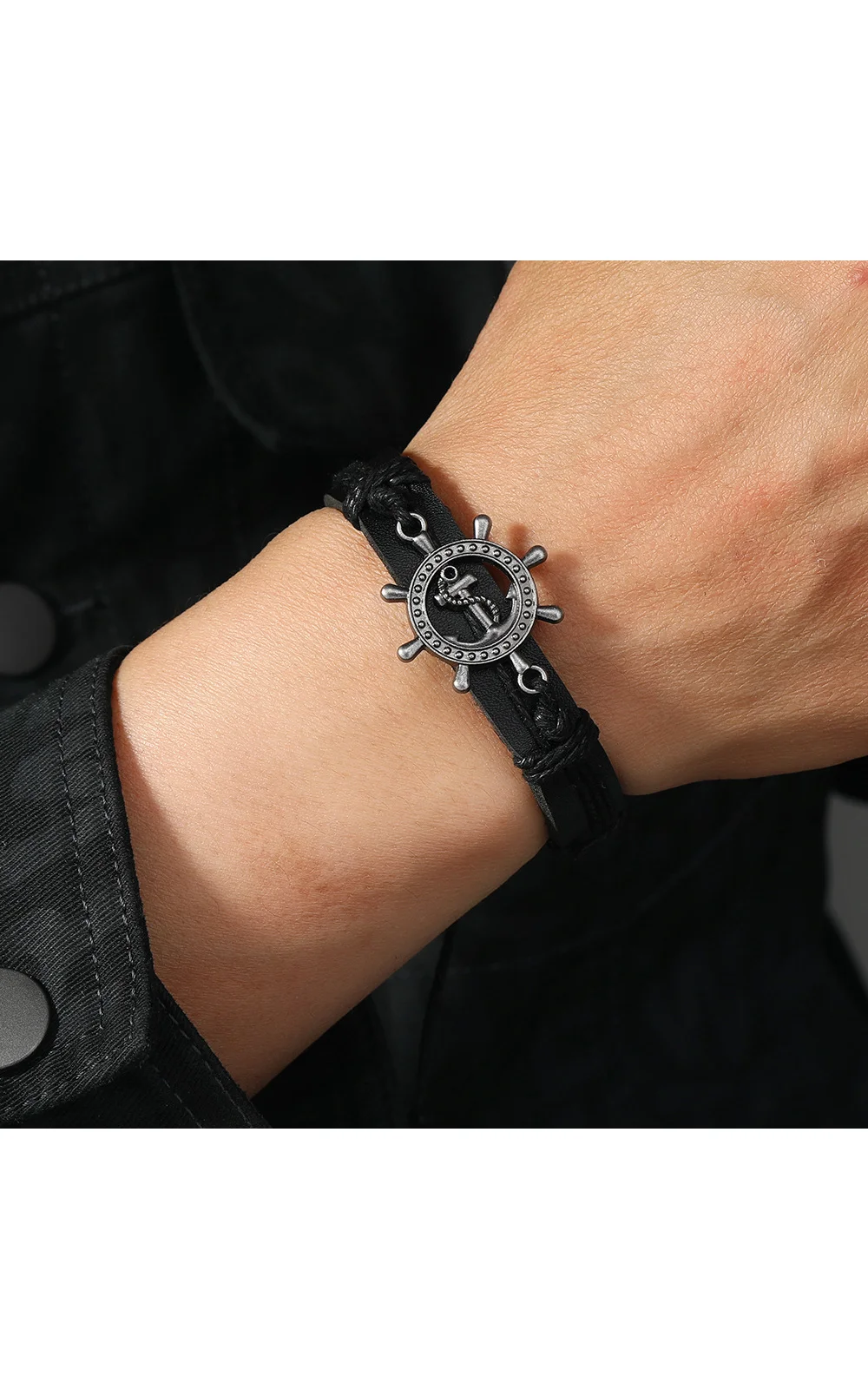 Royaura® Vintage Leather Rudder Simple Punk Style Black Braided ...