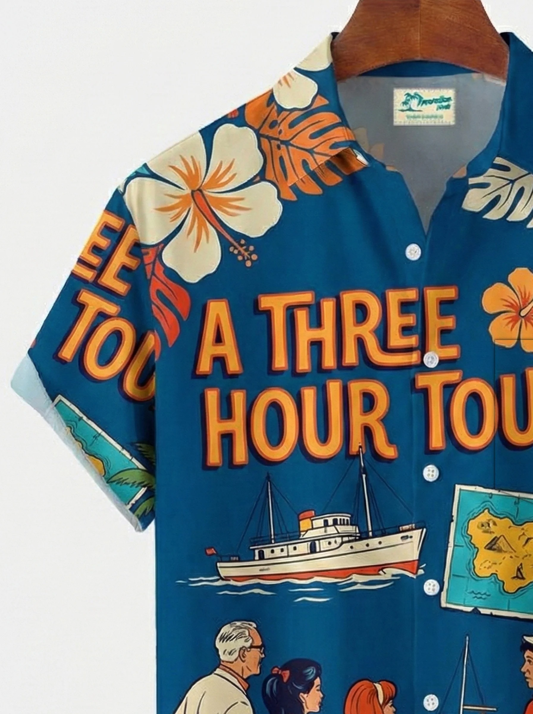 Royaura® Retro Film-Inspired Floral Print Men's Short-Sleeved Button-Up ...