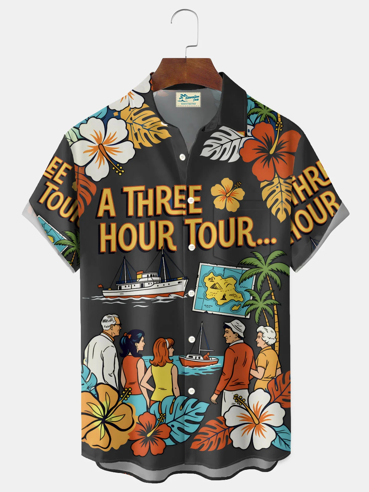 Royaura® Retro Film-Inspired Floral Print Men's Short-Sleeved Button-Up ...