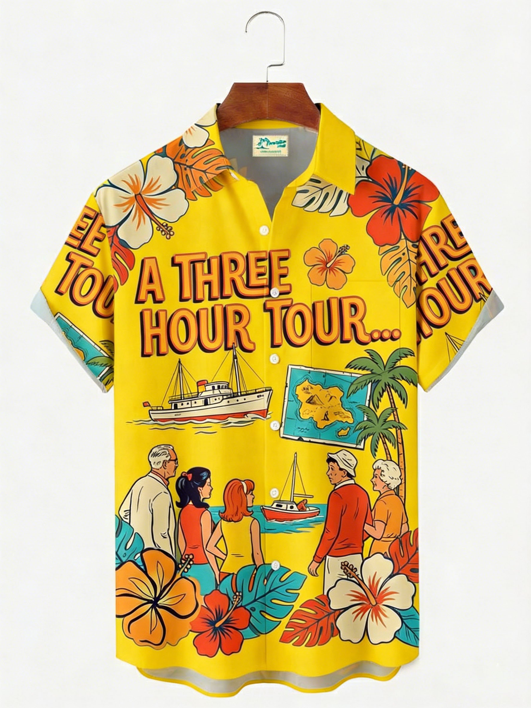 Royaura® Retro Film-Inspired Floral Print Men's Short-Sleeved Button-Up ...