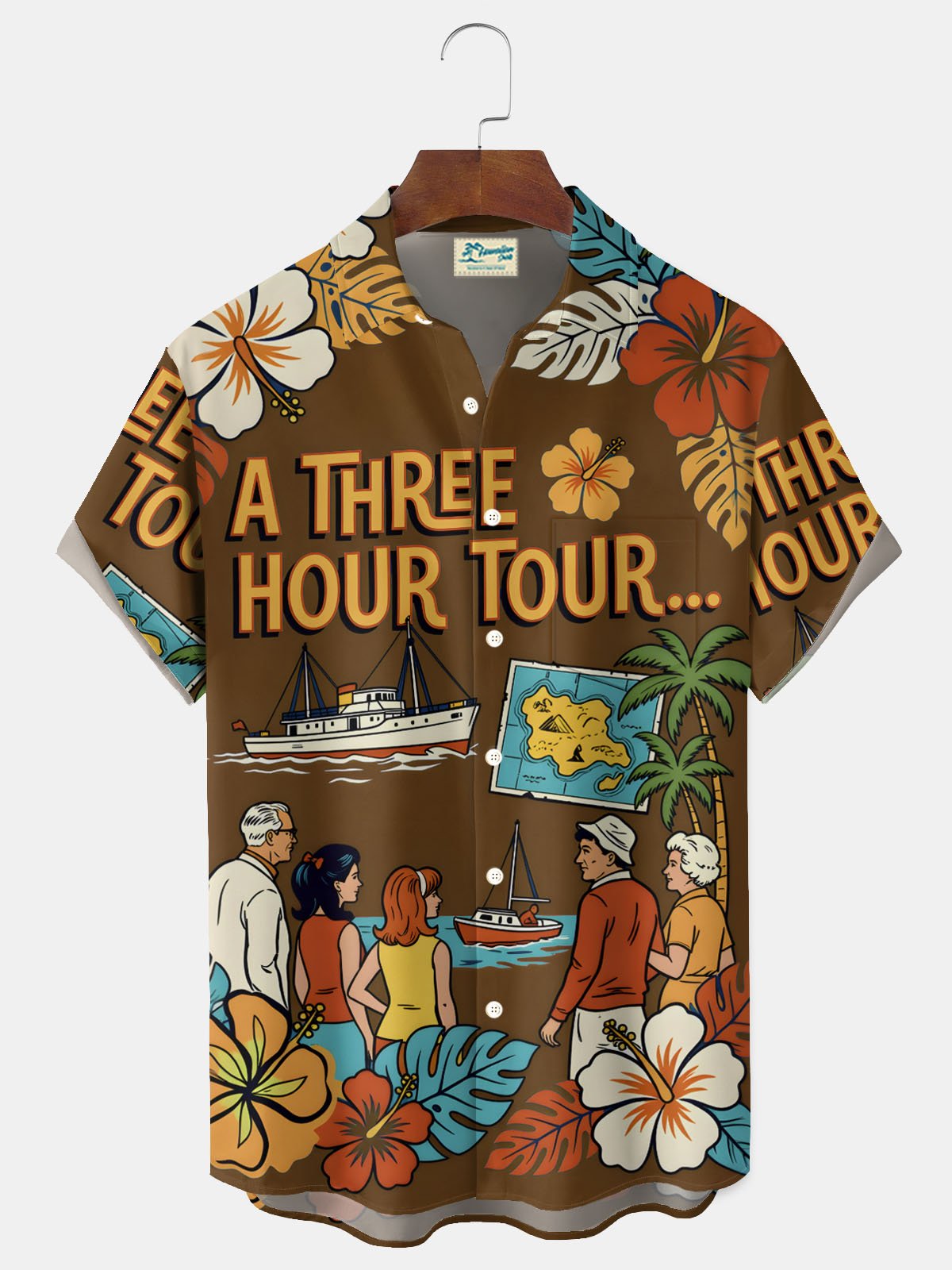 Royaura® Retro Film-Inspired Floral Print Men's Short-Sleeved Button-Up ...