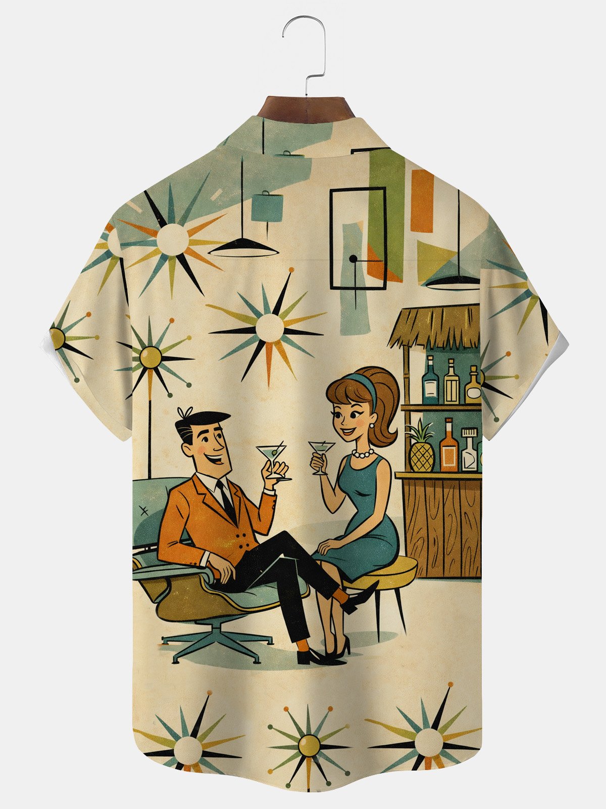 Royaura® Retro Geometric Medieval Print Men's Button-Down Short-Sleeve ...
