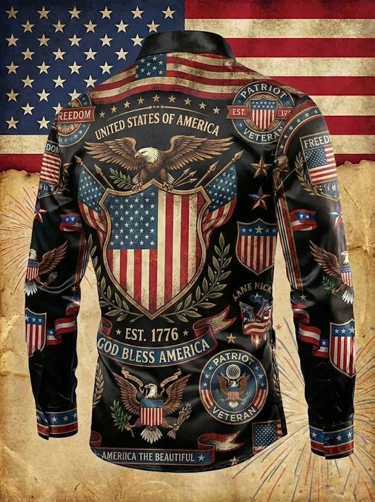 Royaura® Retro Flag Print Men's Button-Down Long-Sleeve Shirt Big ...