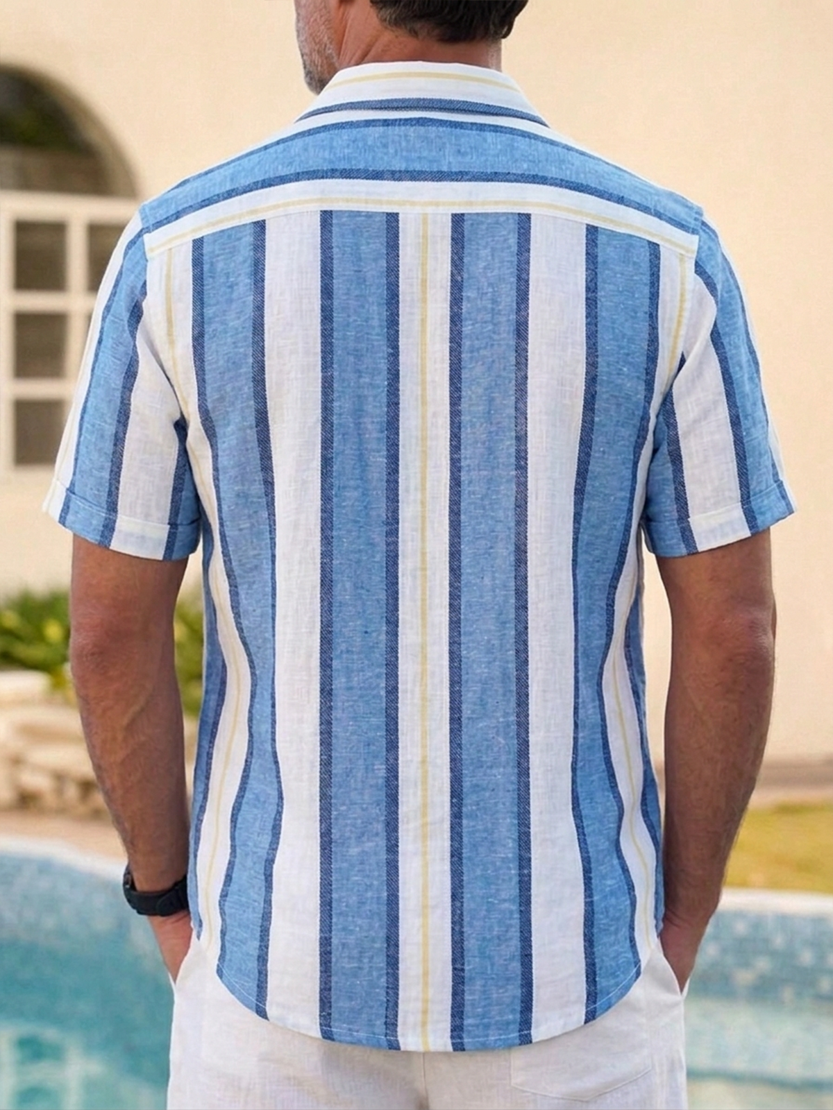 Royaura® Men's Basic Coastal Vertical Stripe Blue & White Striped Linen ...