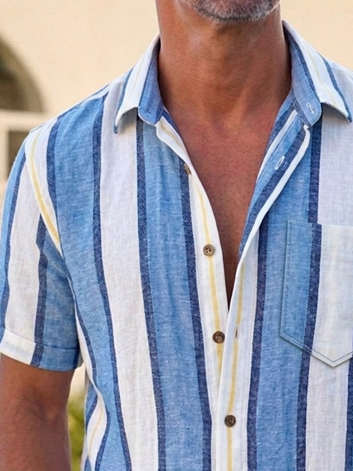 Royaura® Men's Basic Coastal Vertical Stripe Blue & White Striped Linen ...