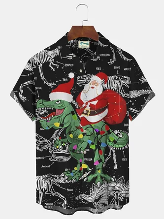 Royaura Christmas Santa Dinosaur Print Beach Men's Hawaiian Oversized ...