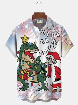 Royaura Christmas Santa Print Beach Men's Hawaiian Oversized Short ...