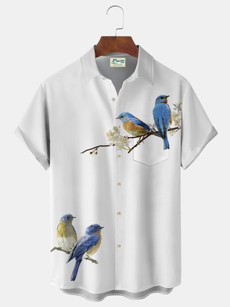 Royaura Casual Bird Print Beach Men's Hawaiian Oversized Short Sleeve ...