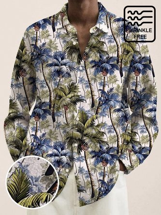 Royaura Vintage Art Floral Men's Long Sleeve Shirts Coconut Palm Tree ...