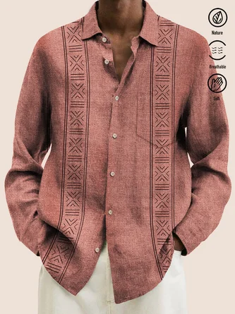 Royaura® Cotton Linen Vintage Aztec Red Men's Guayabera Shirts Stretch ...