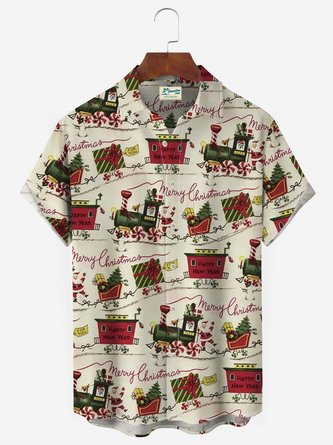 Royaura Christmas Holiday Khaki Men's Hawaiian Shirt Santa Sleigh Fun ...