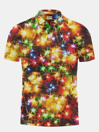 Royaura Christmas New Year Lantern Print Men's Button-Up Polo Shirt ...
