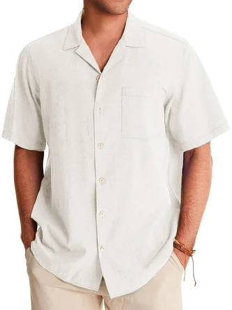 Royaura Solid Color Men's Cotton Linen Blend Camp Shirts Beach Vacation ...