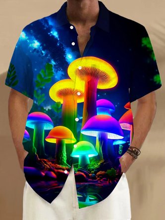 Royaura® Retro Art Mushroom 3D Print Men's Button Pocket Short Sleeve ...