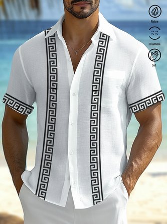Royaura® Cotton Linen Retro Palace Style Geometric Print Men's Button ...