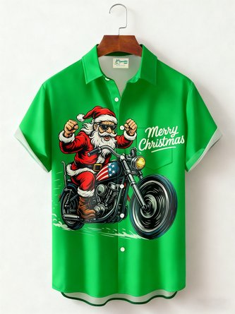 Royaura® Christmas Santa Claus Print Men's Button Pocket Short Sleeve ...
