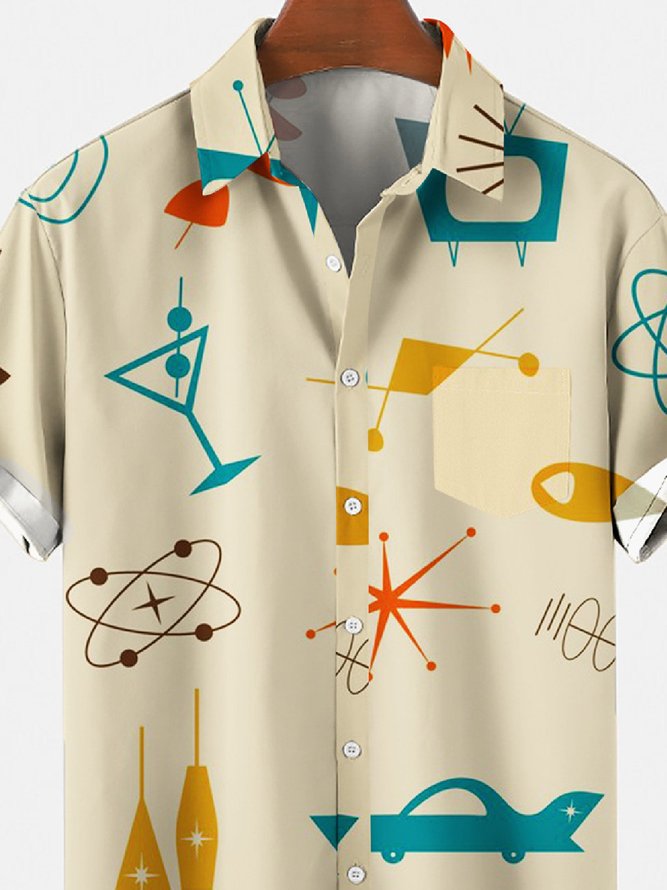 Men Women Casual Martini Graffiti Geometry Hawaiin Shirts | royaura