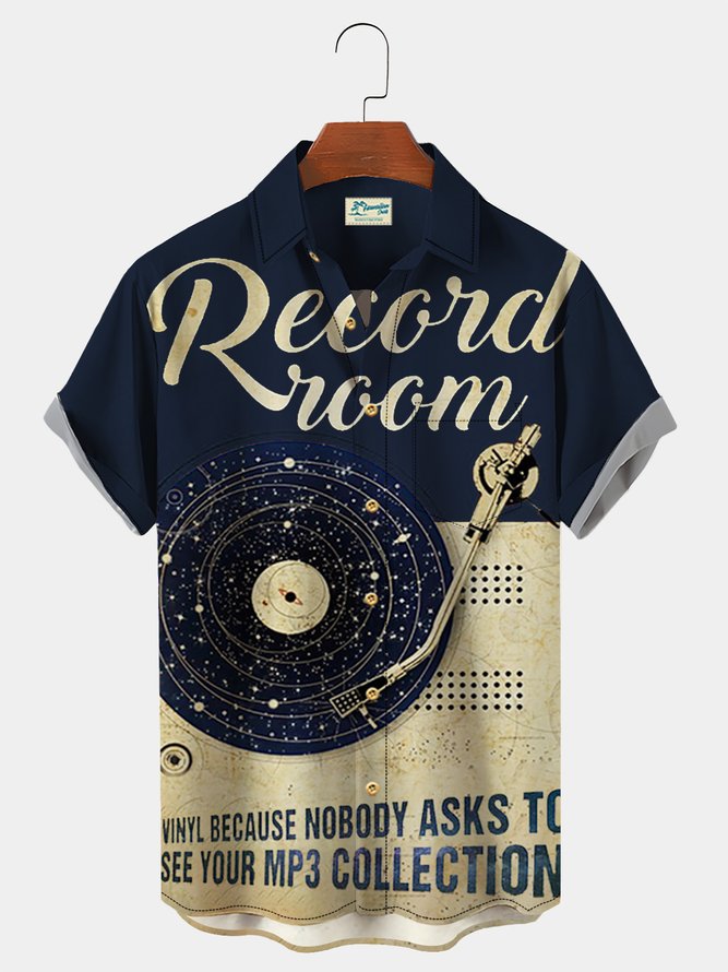 Royaura Men's Vintage Shirt Music Lapel Hawaiian Short Sleeve Shirt ...