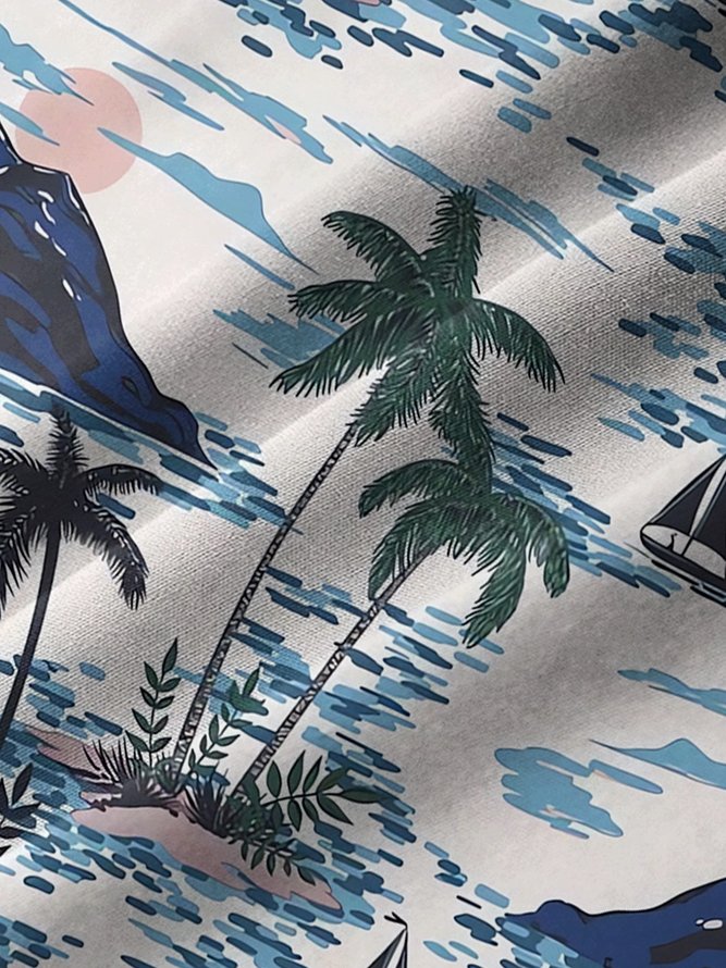 Royaura Beach Vacation Men's White Hawaiian Shirts Coconut Tree Art ...